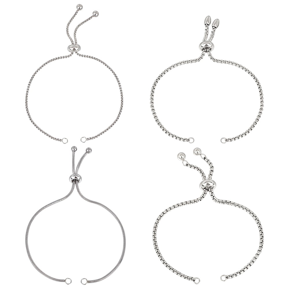 1 Box 8Pcs 4 Styles Stainless Steel Slider Bracelet Bolo Bracelets ...