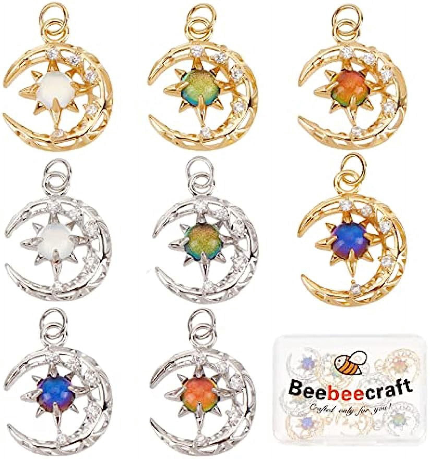 1 Box 8Pcs 8 Colors 18K Gold Plated Cubic Zirconia Moon Charms with ...