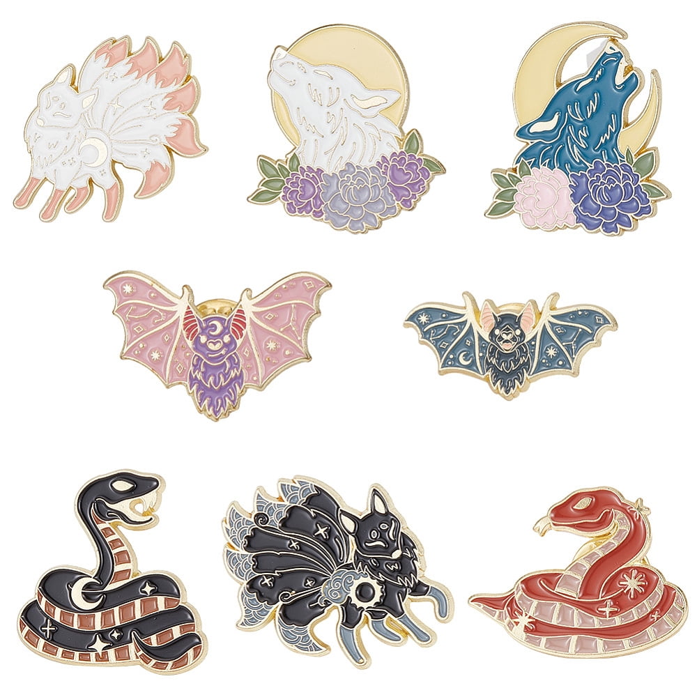 1 Box 8Pcs 8 Style Animal Enamel Pins Golden Alloy Brooch for Backpack ...