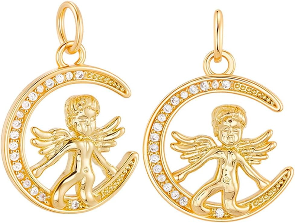 1 Box 8Pcs Angle Charms 18K Gold Plated Cubic Zirconia Moon Charms ...