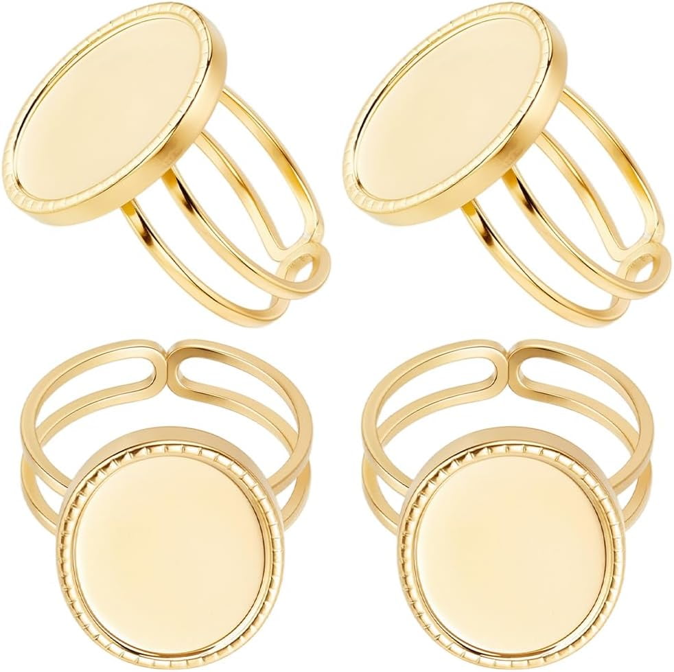 1 Box 8Pcs Cabochon Ring Settings 18K Gold Plated 304 Stainless Steel ...