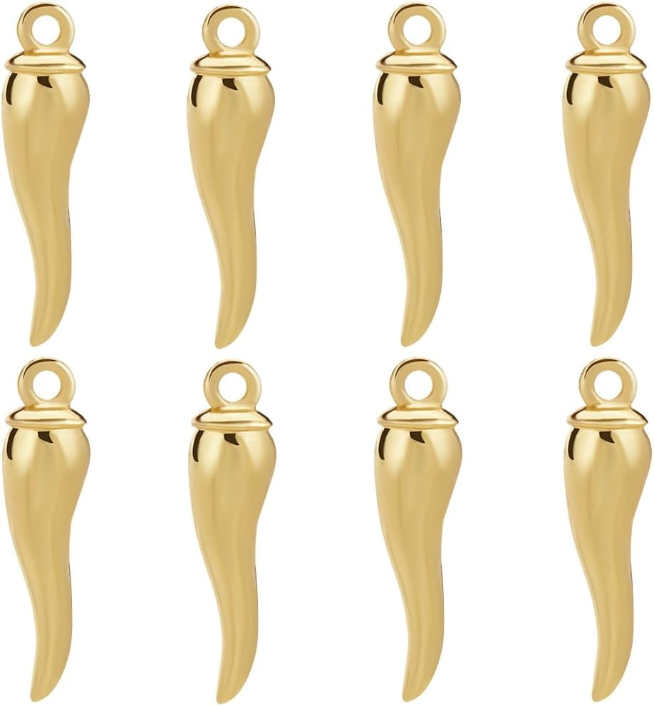1 Box 8Pcs Chili Charms 18K Gold Plated Pepper Charms Cornicello Horn ...