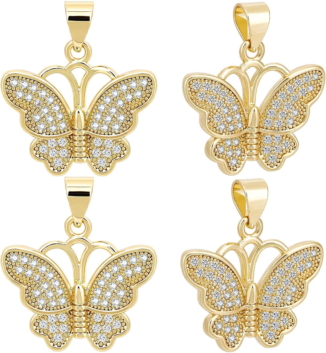 1 Box 8Pcs Cubic Zirconia Butterfly Charms Gold Color Animal Dangle ...
