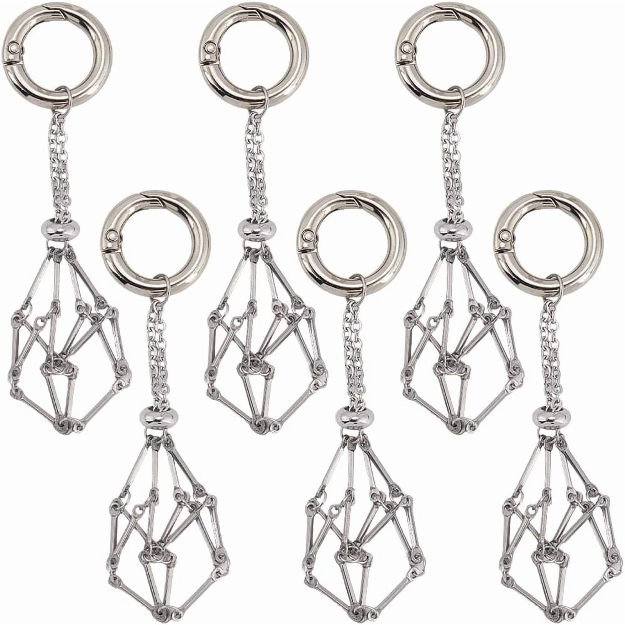 1 Box 8Pcs Holder Keychain Cage Keychains Bulk Stainless Steel Silver ...