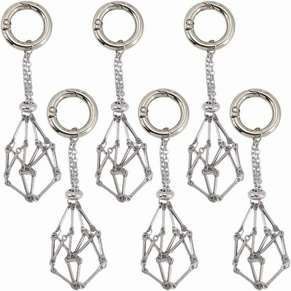 1 Box 8Pcs Holder Keychain Cage Keychains Bulk Stainless Steel Silver ...