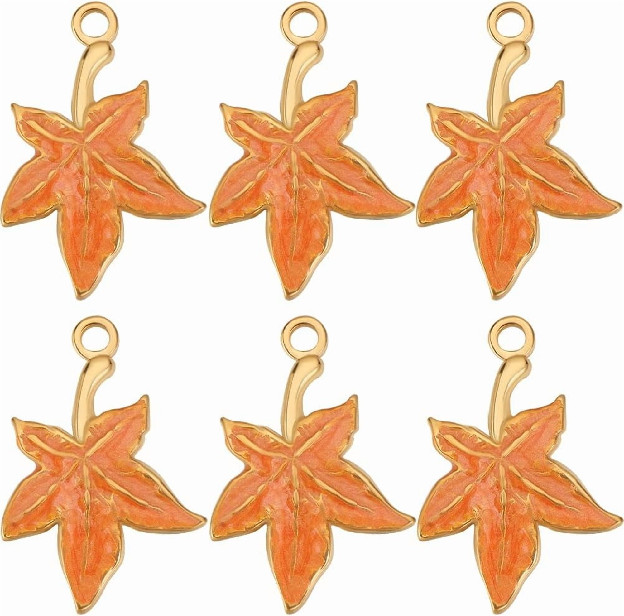 1 Box 8Pcs Maple Leaf Charms 18K Gold Plated Stainless Steel Enamel ...