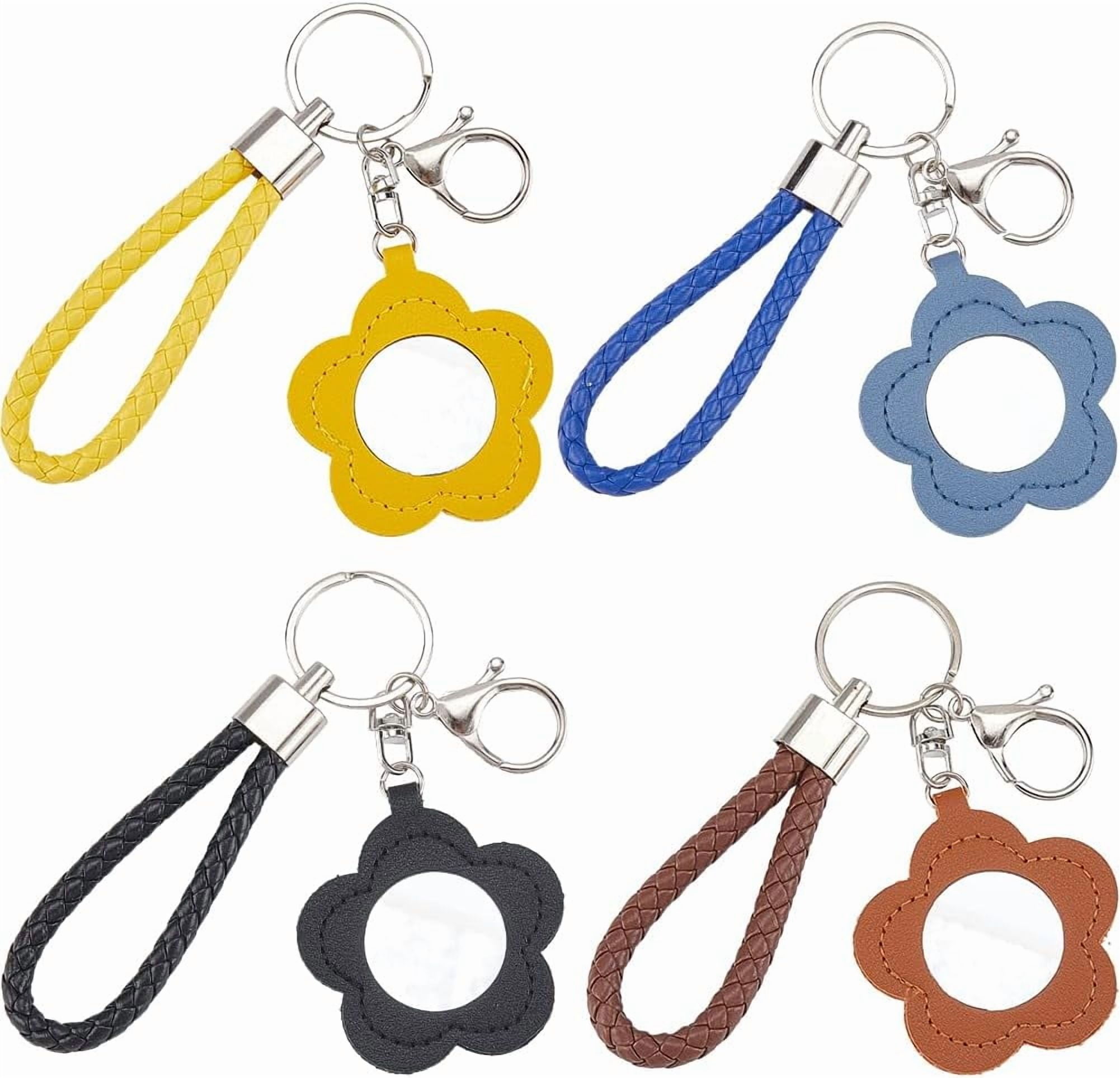 1 Box 8Pcs Mirror Key Chain Makeup Keychains Bulk Small Leather Black ...