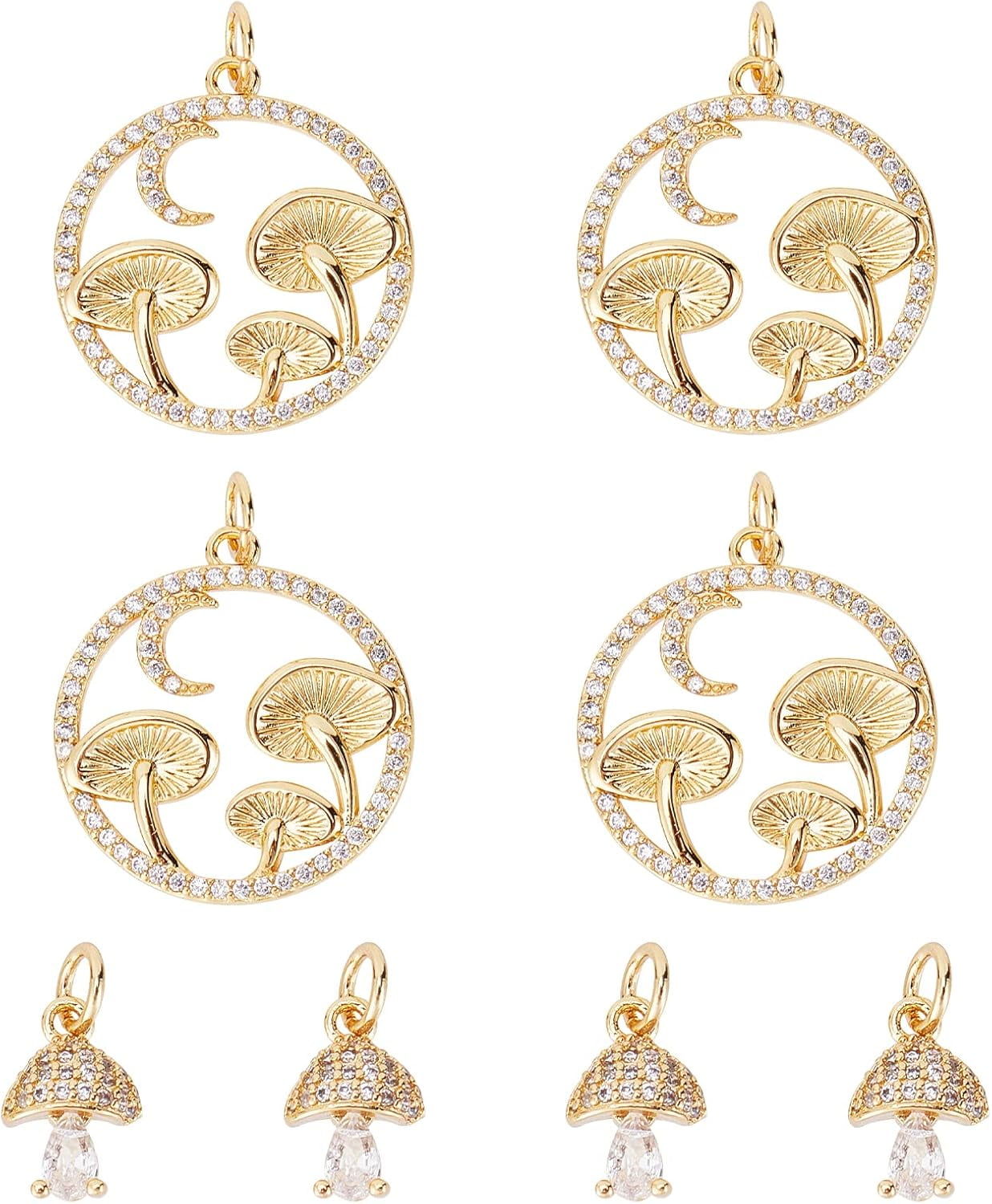 1 Box 8Pcs Mushroom Charms Real 18K Gold Plated Brass Tiny Charm Micro ...