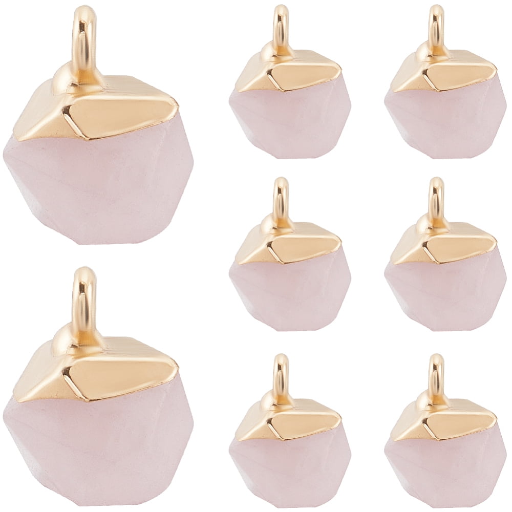 1 Box 8Pcs Rose Quartz Charm Gold Plated Gemstone Charms Pink Irregular ...