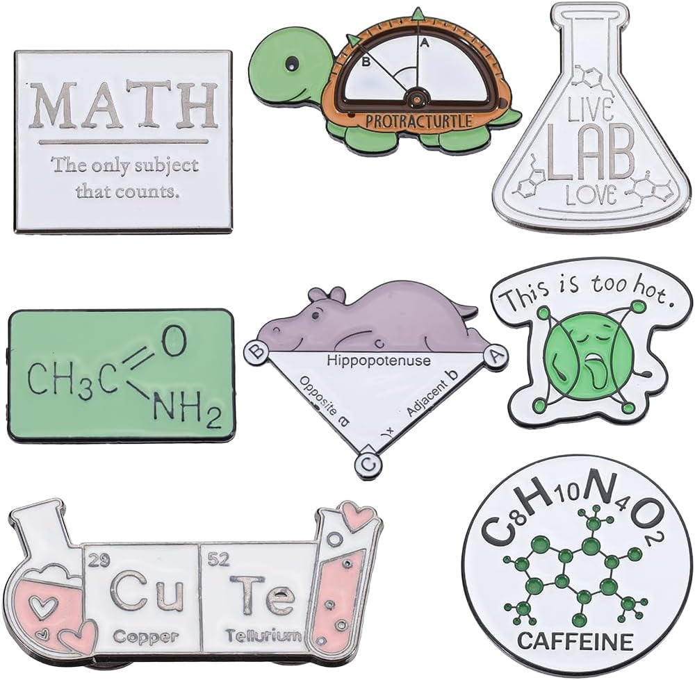 1 Box 8Pcs Science Pin Chemistry Pins Bulk Metal Alloy Enamel Plated Cartoon School Scientist ...