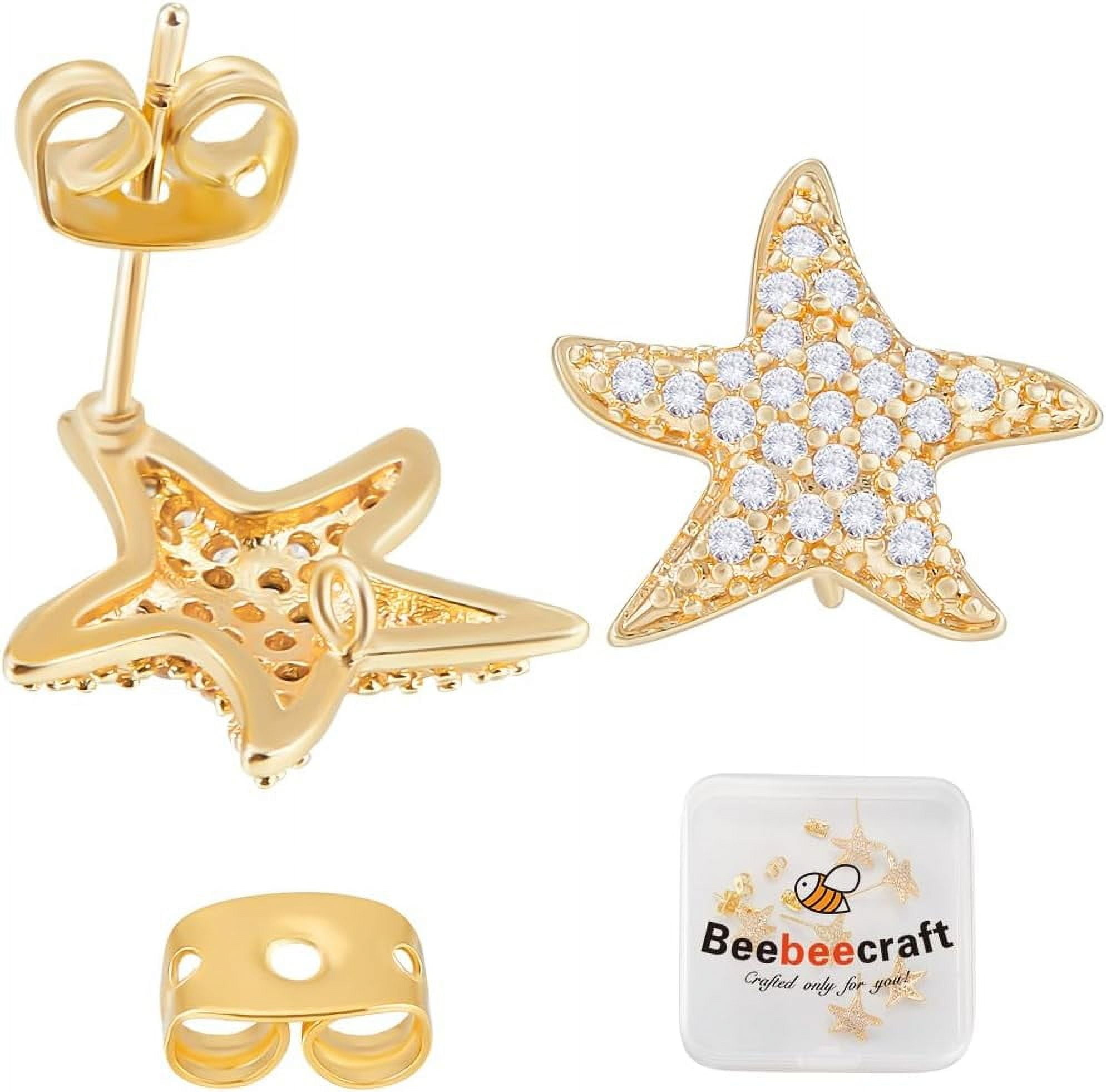 1 Box 8Pcs Sea Earring Posts 18K Gold Plated Brass Earring Studs with ...