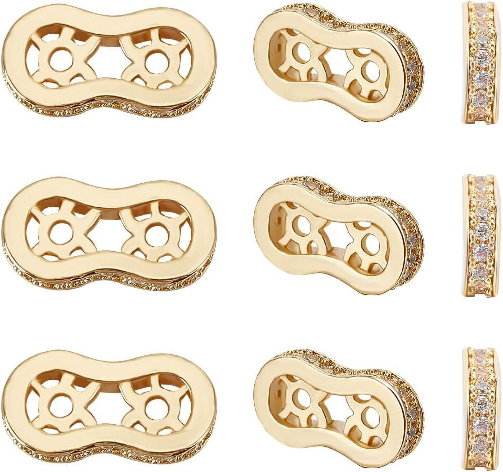 1 Box 8Pcs Spacer Beads 18K Gold Plated Brass Cubic Zirconia 2 Holes ...