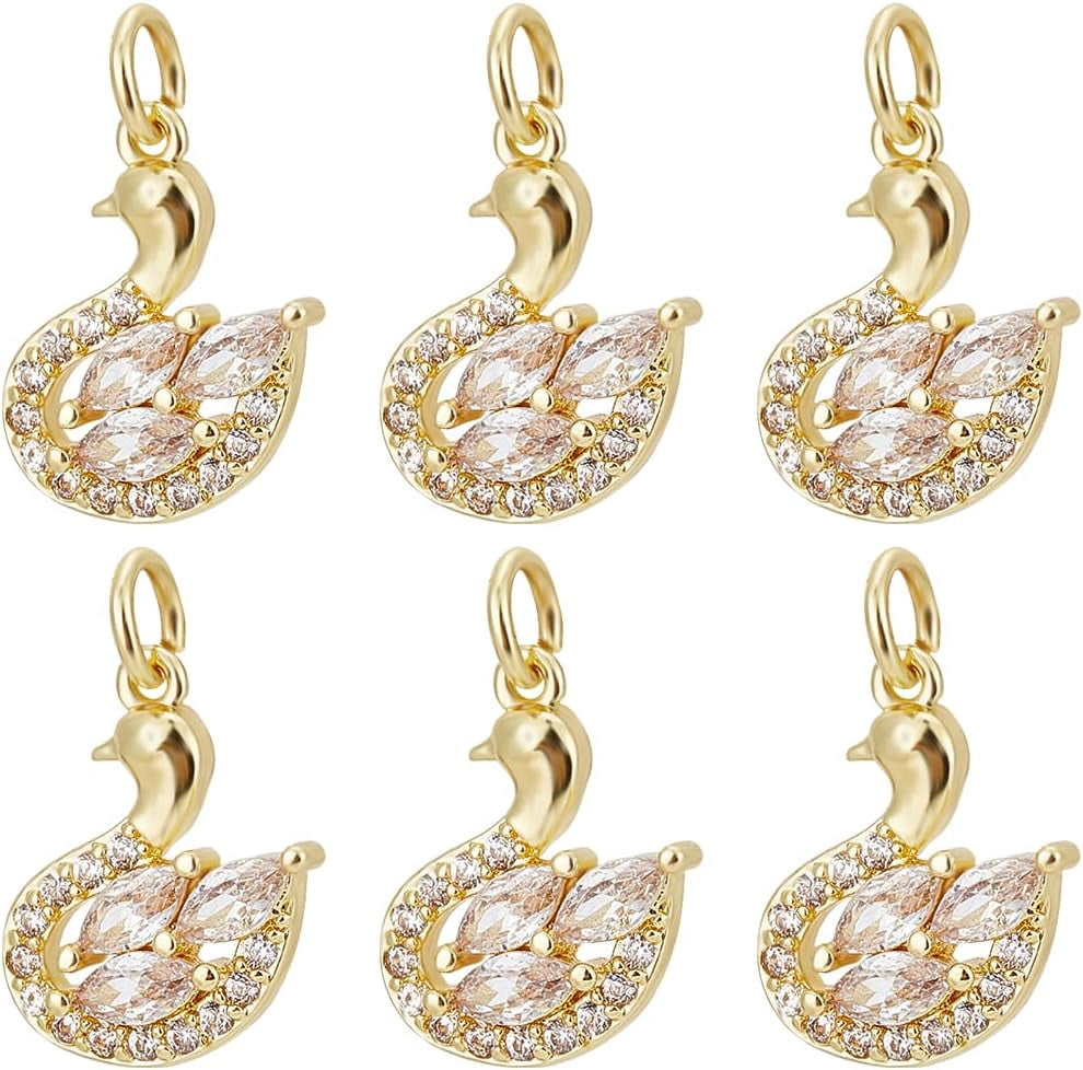 1 Box 8Pcs Swan Charms 18K Gold Plated Cubic Zirconia Animal Pendant ...