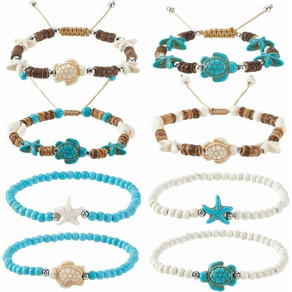 1 Box 8pcs 5 Styles Starfish Bracelets for Women Beach Bracelets Adjustable Retro Vintage Summer ...