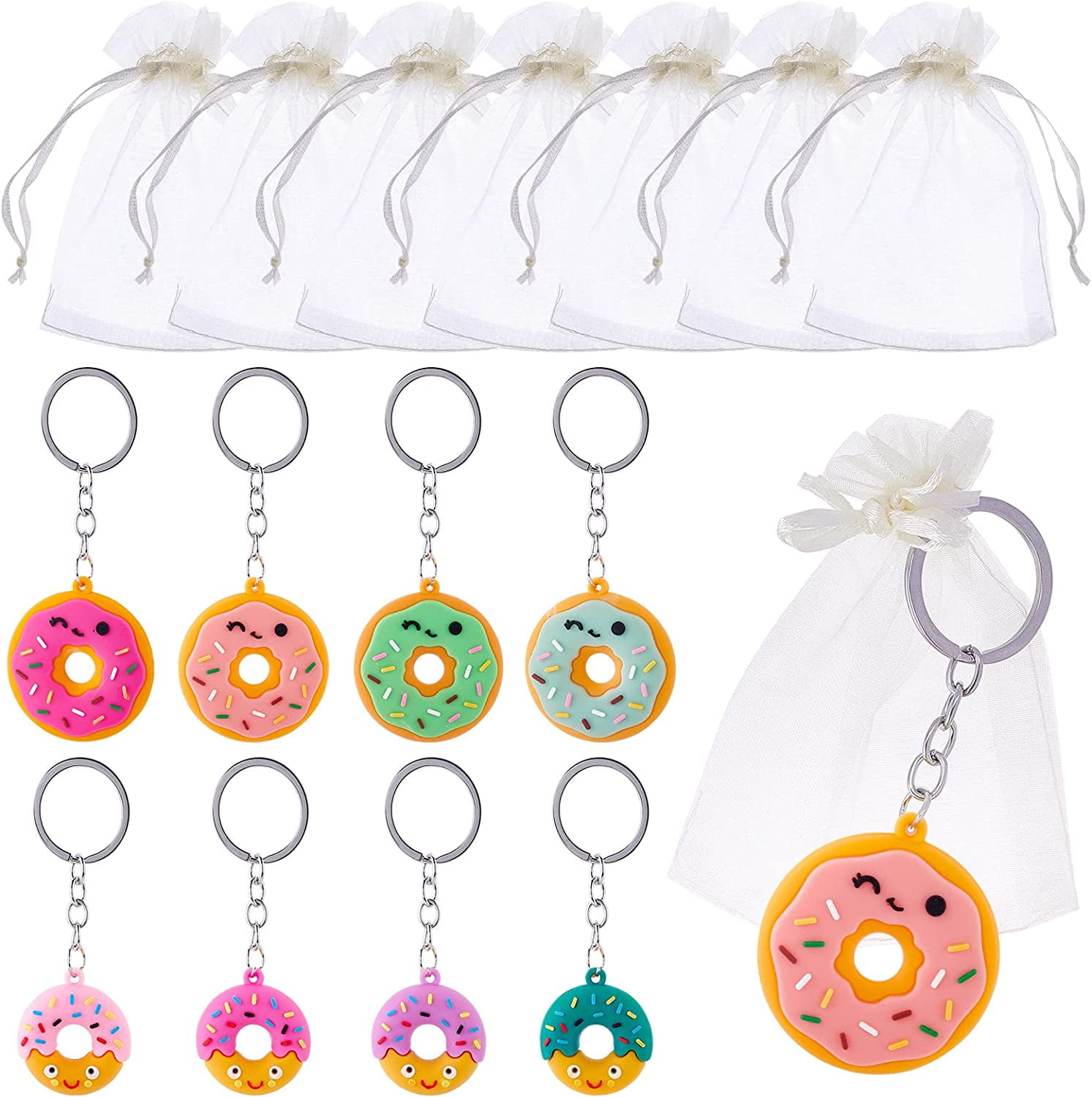 1 Box 8pcs Donut Face Keychains Making Kits Smile Face Donuts Keychain ...