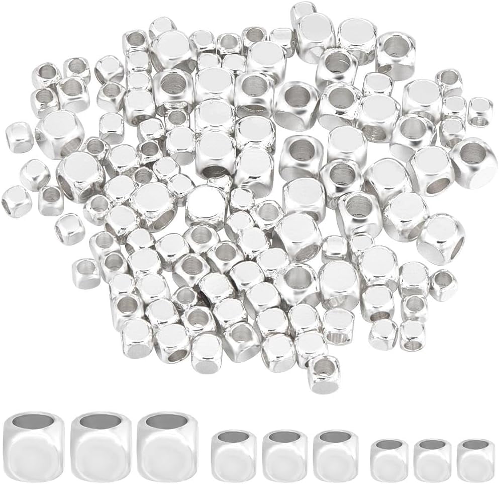 1 Box 90Pcs 3 Sizes Silver Cube Beads Metal Square Spacer Beads Bulk 2 ...