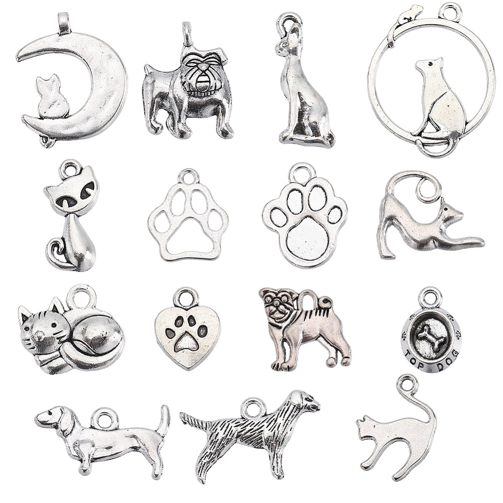 1 Box 90Pcs Dog Charms Silver Cat Charm Bulk Puppy Animals Pet Bone Paw ...