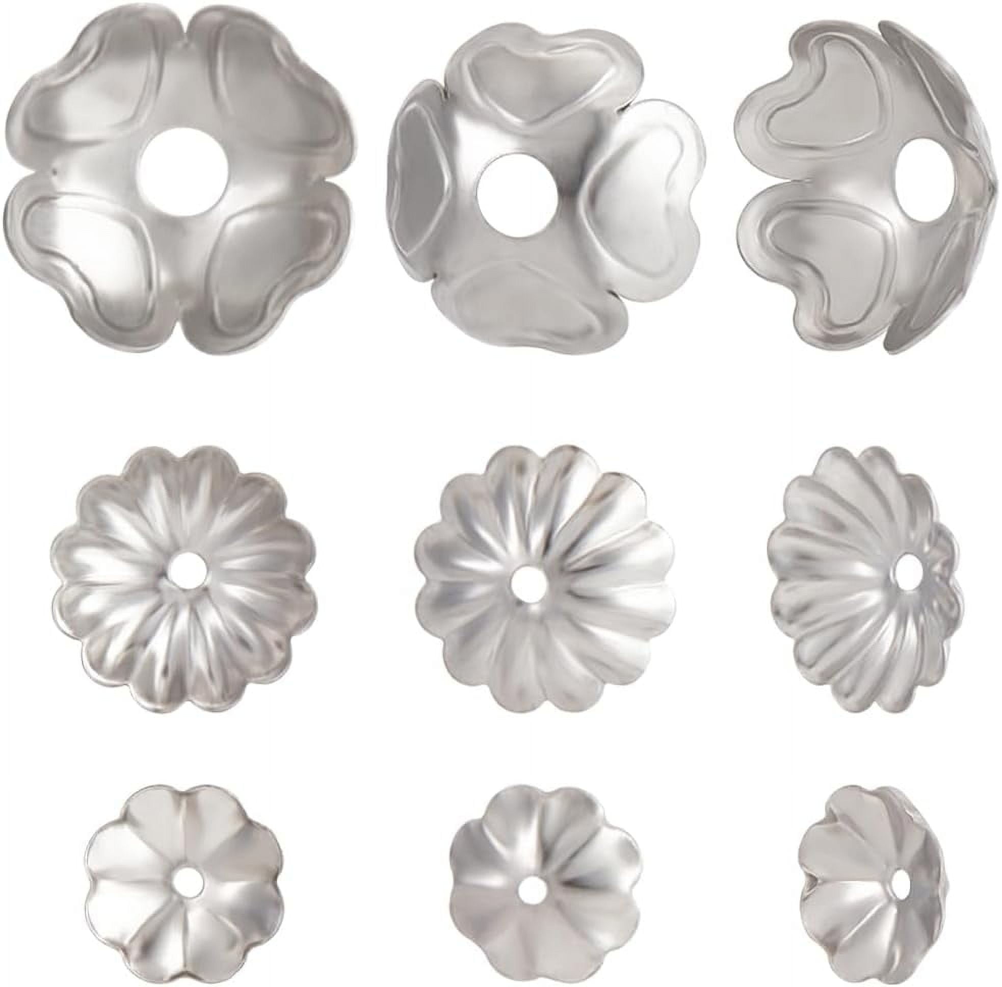 1 Box 90Pcs Flower Bead Caps Stainless Steel 3 Style Bead End Caps for ...