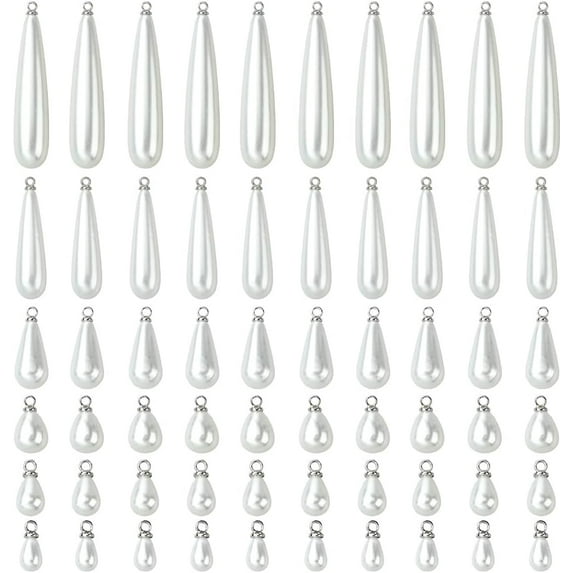 1 Box 96Pcs 6 Styles Pearl Teardrop Charms Dangle Pearl Charms with ...