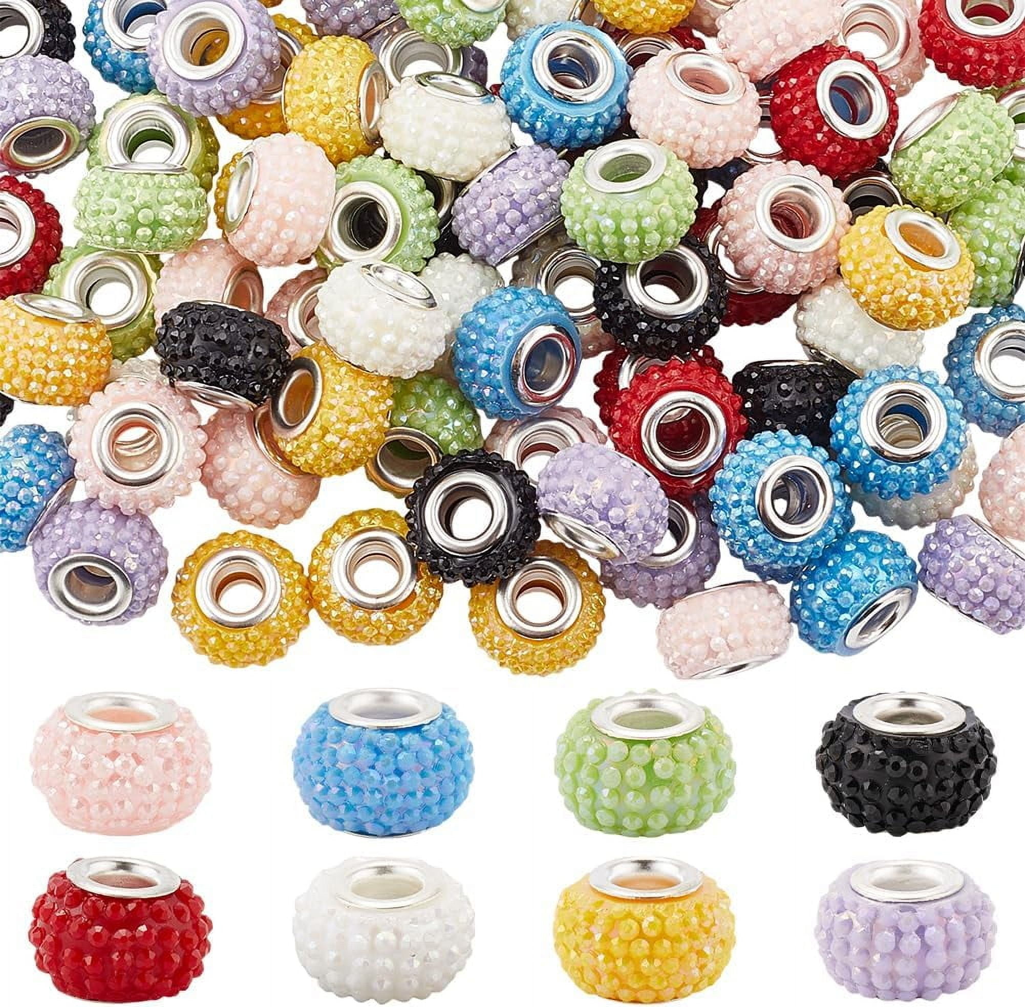 1 Box 96Pcs 8 Styles Large Hole Rhinestone Spacer Beads Big Holes Beads ...