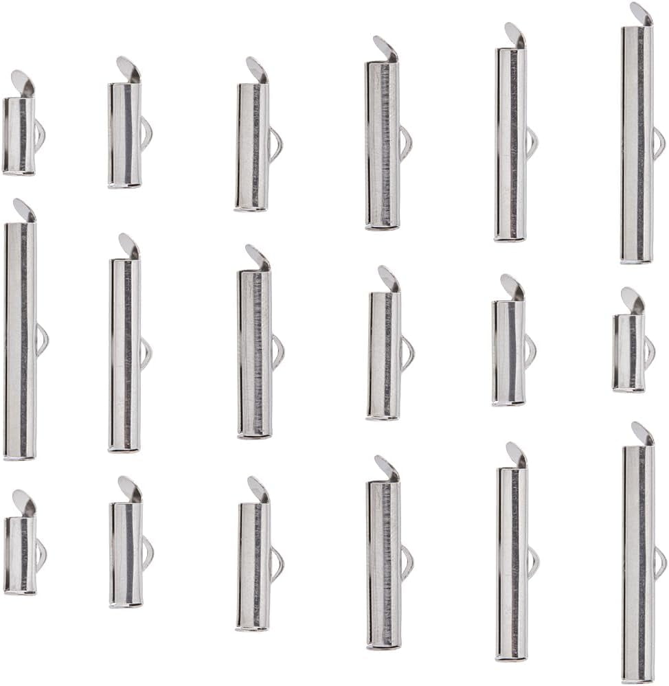 1 Box 96Pcs Slide on Clasp Slider End Clasps Tubes Stainless Steel ...