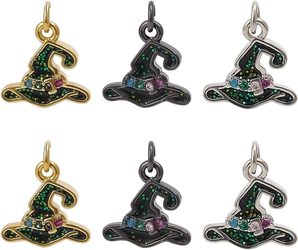 1 Box 9Pcs Wizard Hat Charms Real 18K Gold Plated Cubic Zirconia Hats ...