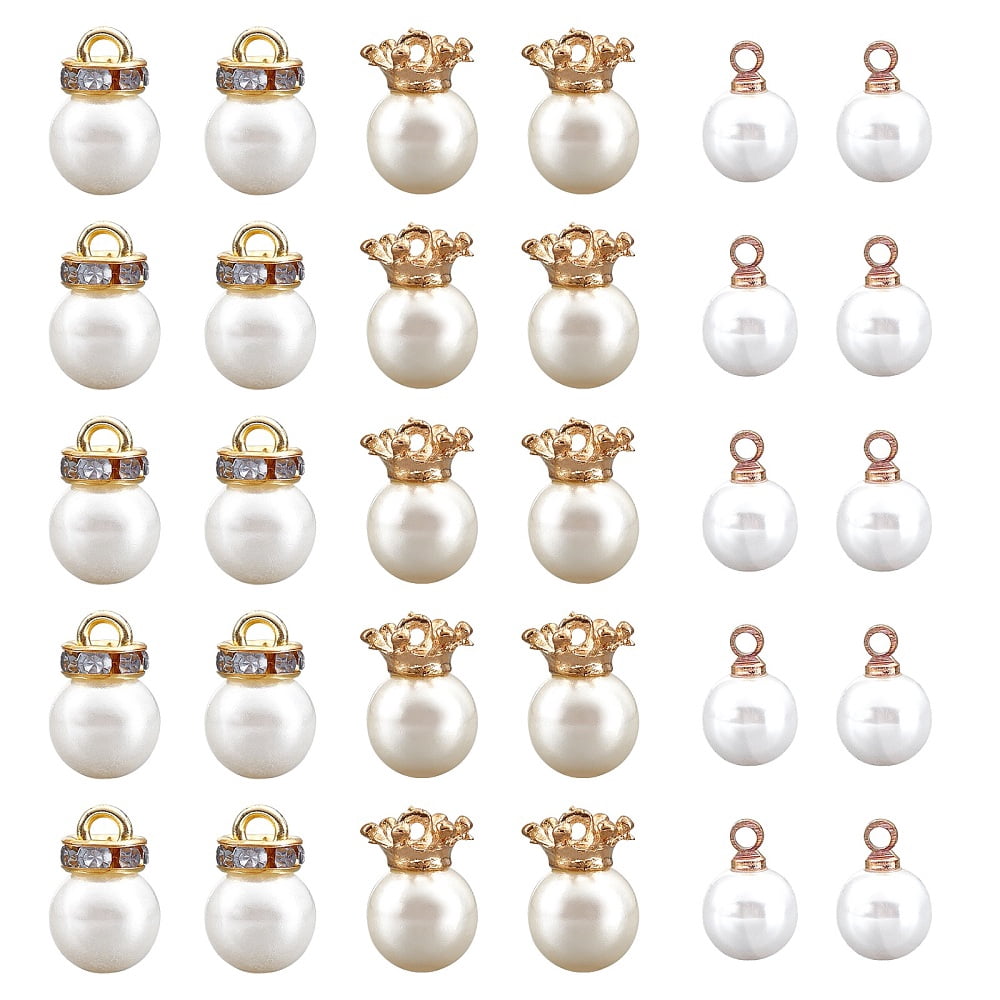 1 Box Acrylic Pearl Pendants with Rhinestone and Golden Tone Iron Loop ...