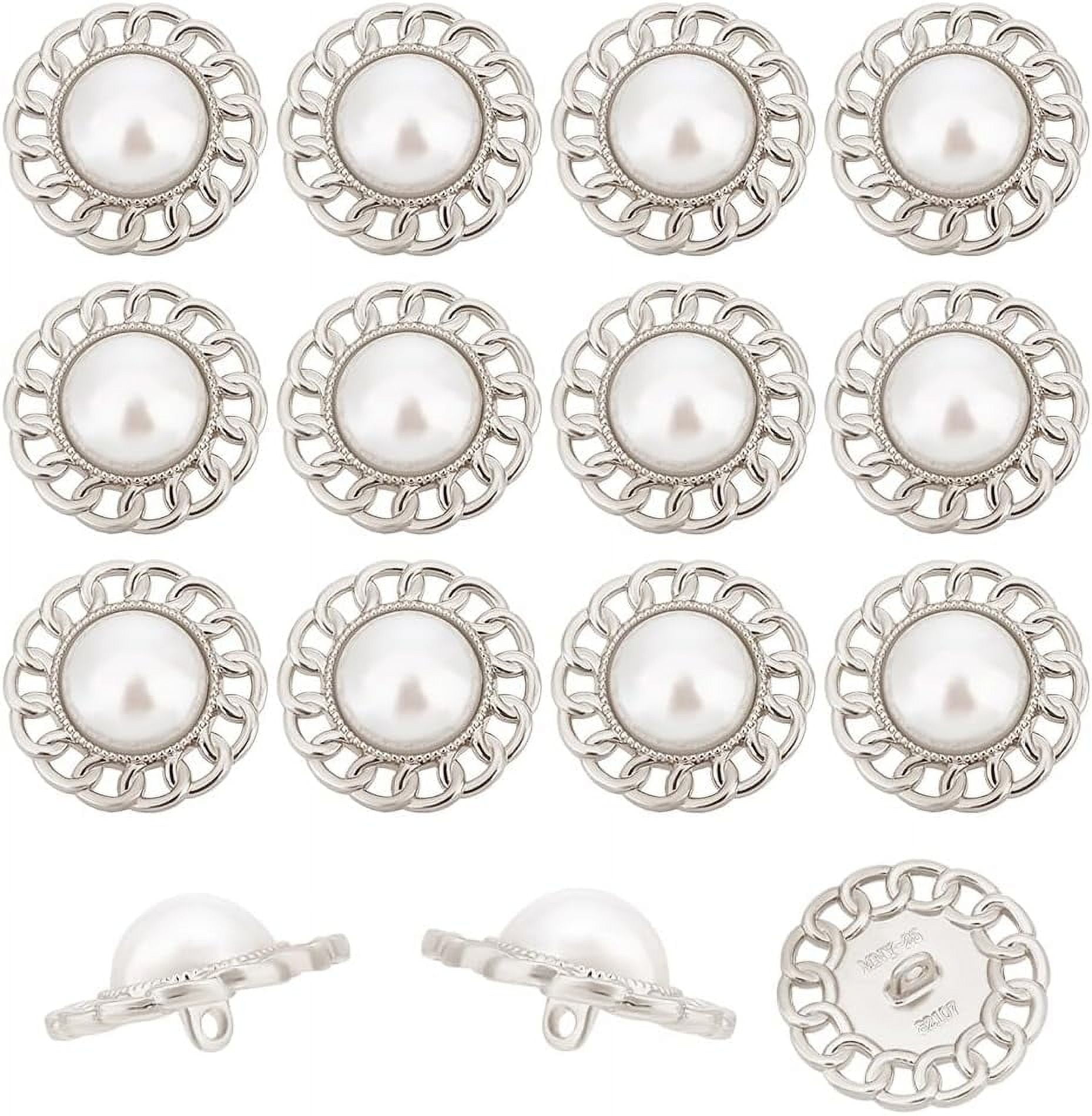 1 Box Alloy Shank Buttons with Acrylic Imitation Pearl Beads Flower ...