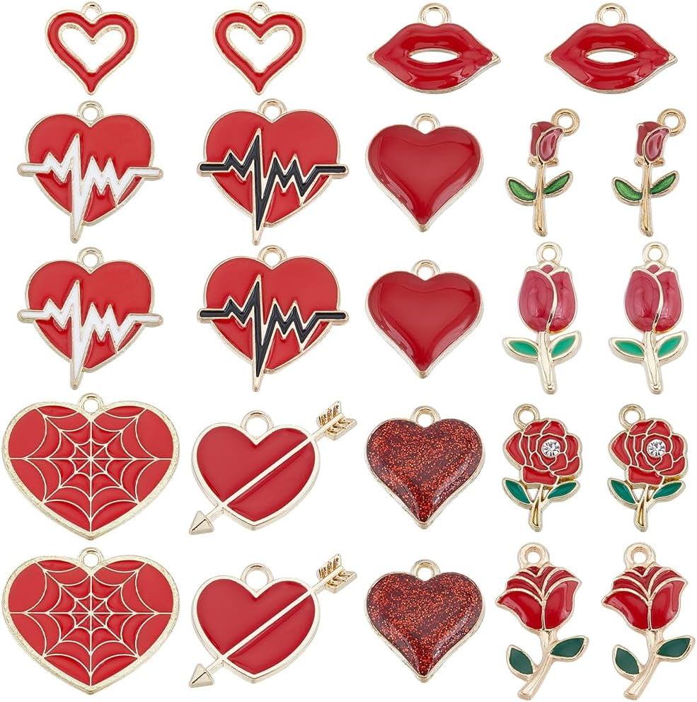 1 Box Assorted Valentine's Day Charms Enamel Heart Charm Love Charms ...