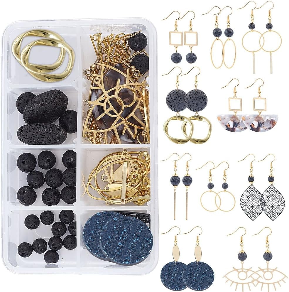 1 Box DIY 10 Pairs Black Theme Earring Making Starter Kits with Nature ...