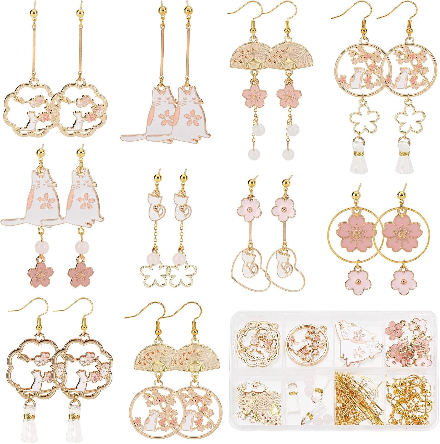 1 Box DIY 10 Pairs Cat Charms Sakura Flower Charm Japanese Style ...