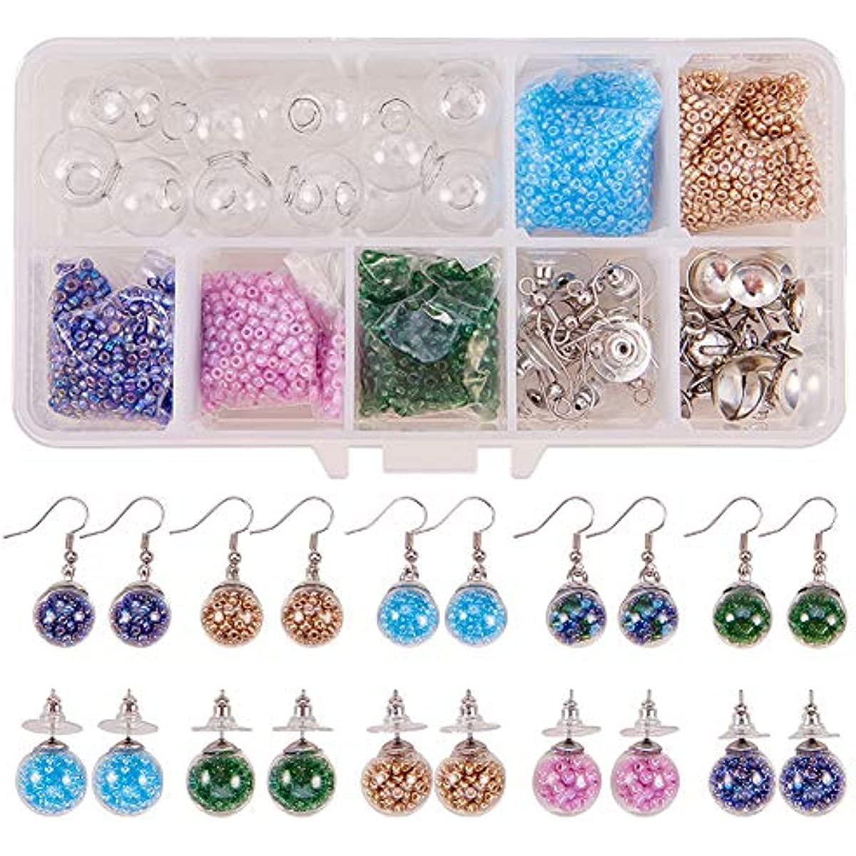 1 Box DIY 10 Pairs Crystal Bubble Glass Ball Bottle Dangle Stud Earring ...