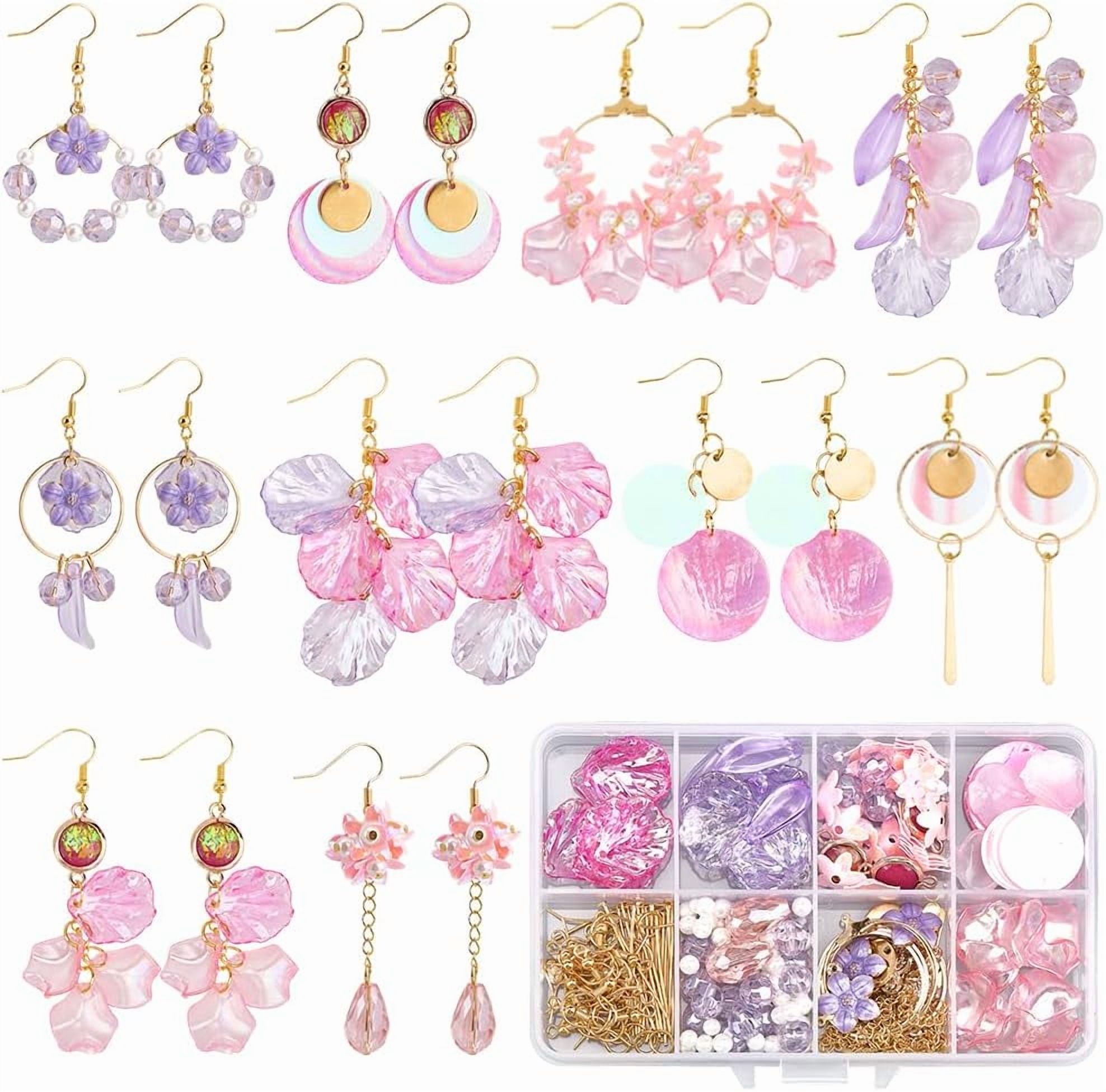 1 Box DIY 10 Pairs Earrings Making Kit Paillettes Sequins Pink Acrylic ...