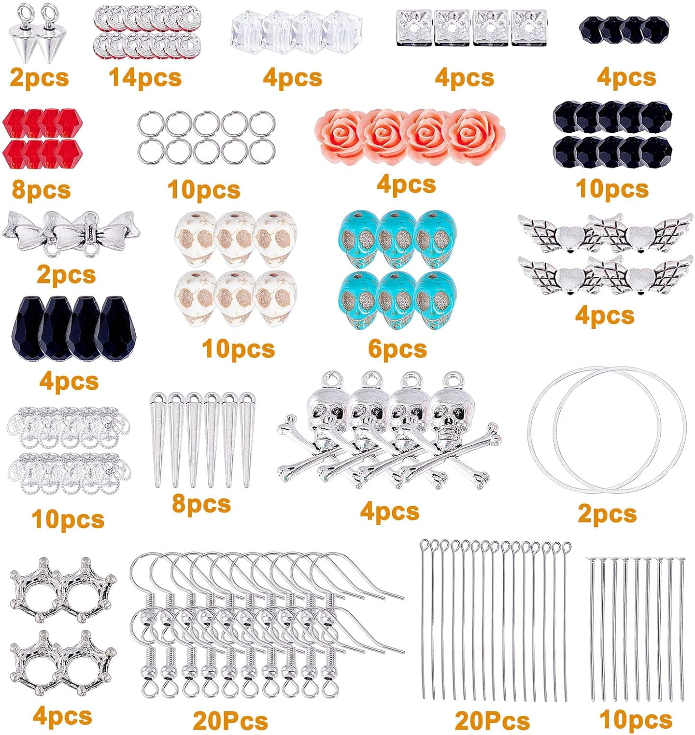 1 Box DIY 10 Pairs Gothic Charms Earring Making Starter Kit Skull Beads ...