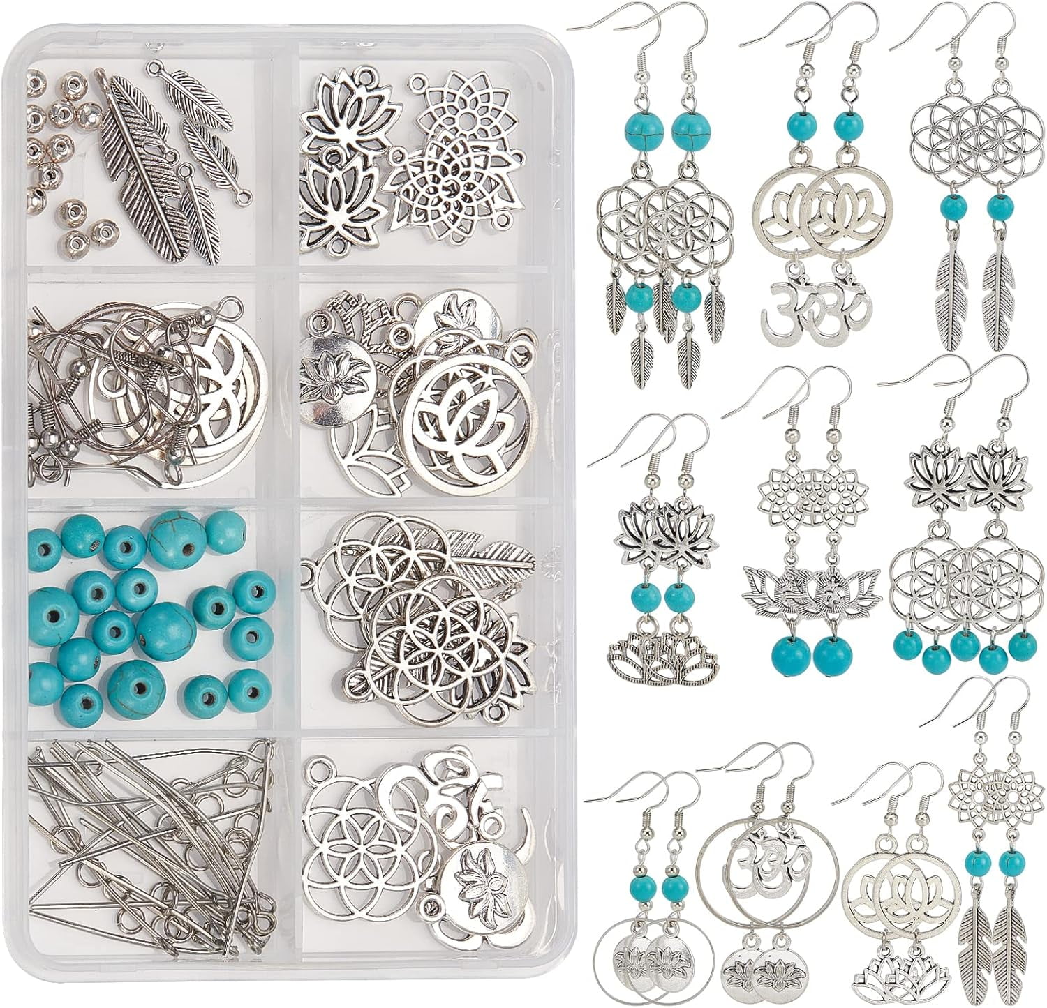 1 Box DIY 10 Pairs Lotus Flower Charms Chakra Energy Yoga OM Charms ...