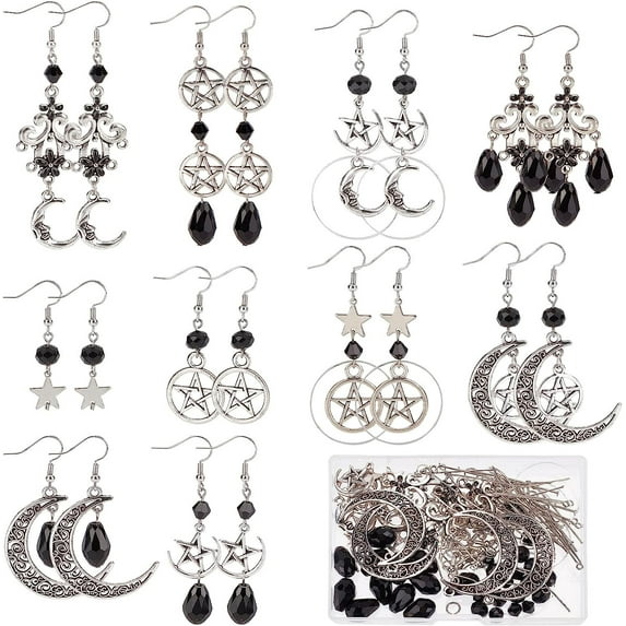 1 Box DIY 10 Pairs Moon Star Charms Gothic Style Earrings Making ...