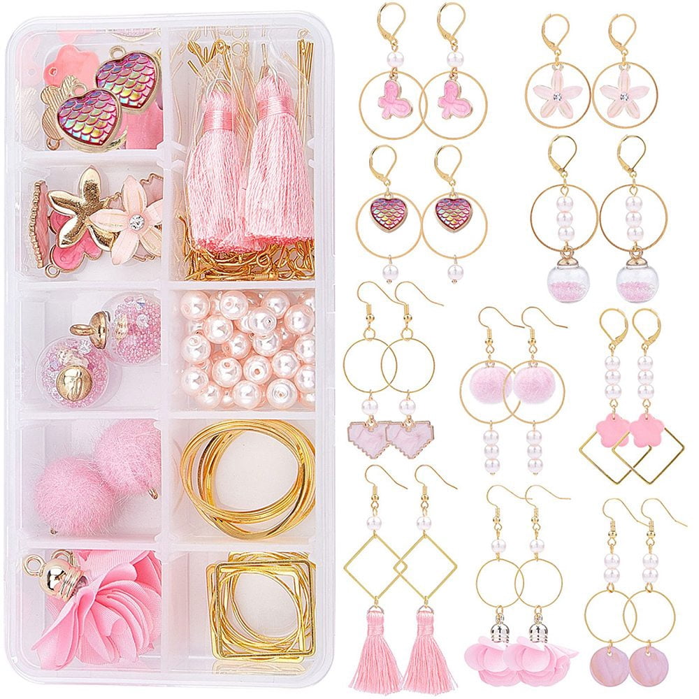 1 Box DIY 10 Pairs Pink Charms Heart Charm Christmas Earring Making ...