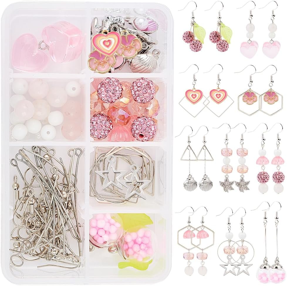 1 Box DIY 10 Pairs Pink Love Flower Starfish Shell Earrings Making ...