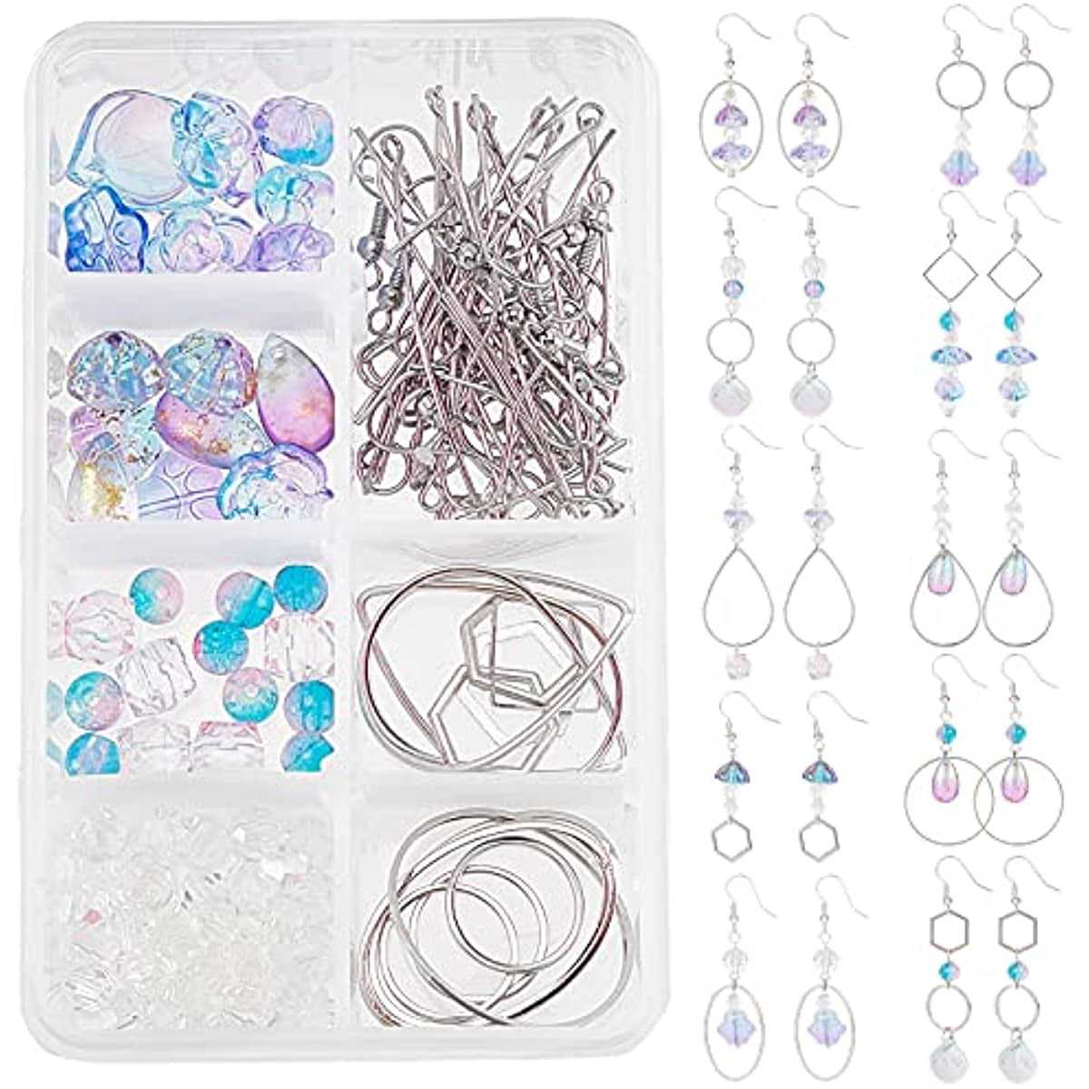 1 Box DIY 10 Pairs Purple Glass Beads Earring Making Kits Flower Petal ...