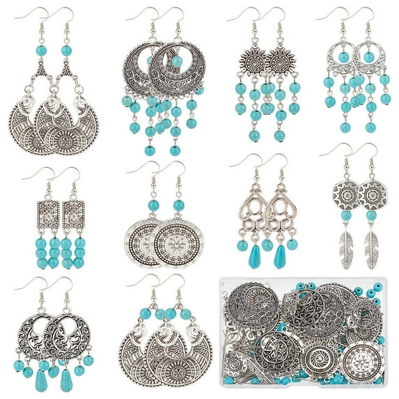 1 Box DIY 10 Pairs Tibetan Style Chandelier Charms Earrings Making Kit ...