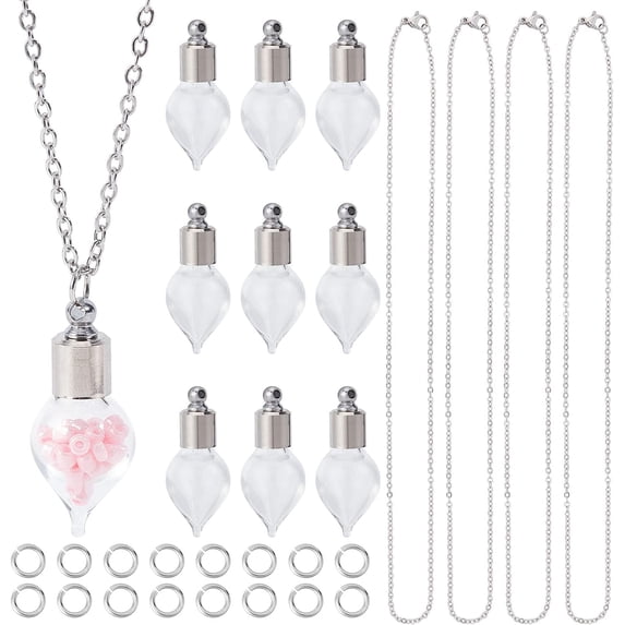 1 Box DIY 10 Set Glass Vial Necklace Making Kits 2.74mm Glass Memorial ...