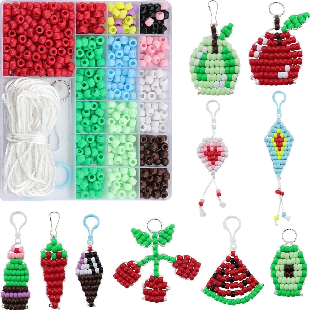 1 Box DIY 10 Sets Pony Beads Keychain Making Kit 8mm Bead Craft Kits ...