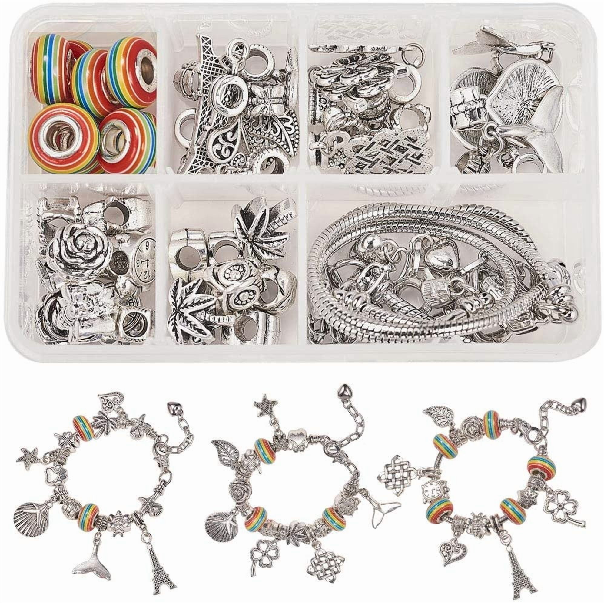 1 Box DIY 3Pcs Charm Bracelet Jewelry Making Kit Rainbow European Beads ...
