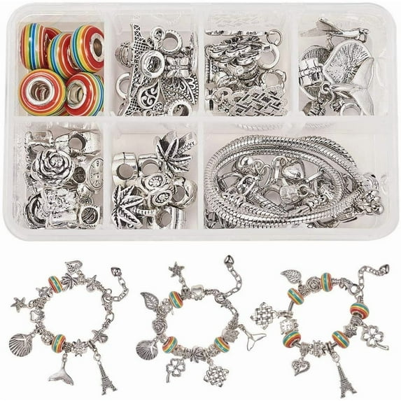 1 Box DIY 3Pcs Charm Bracelet Jewelry Making Kit Rainbow European Beads ...
