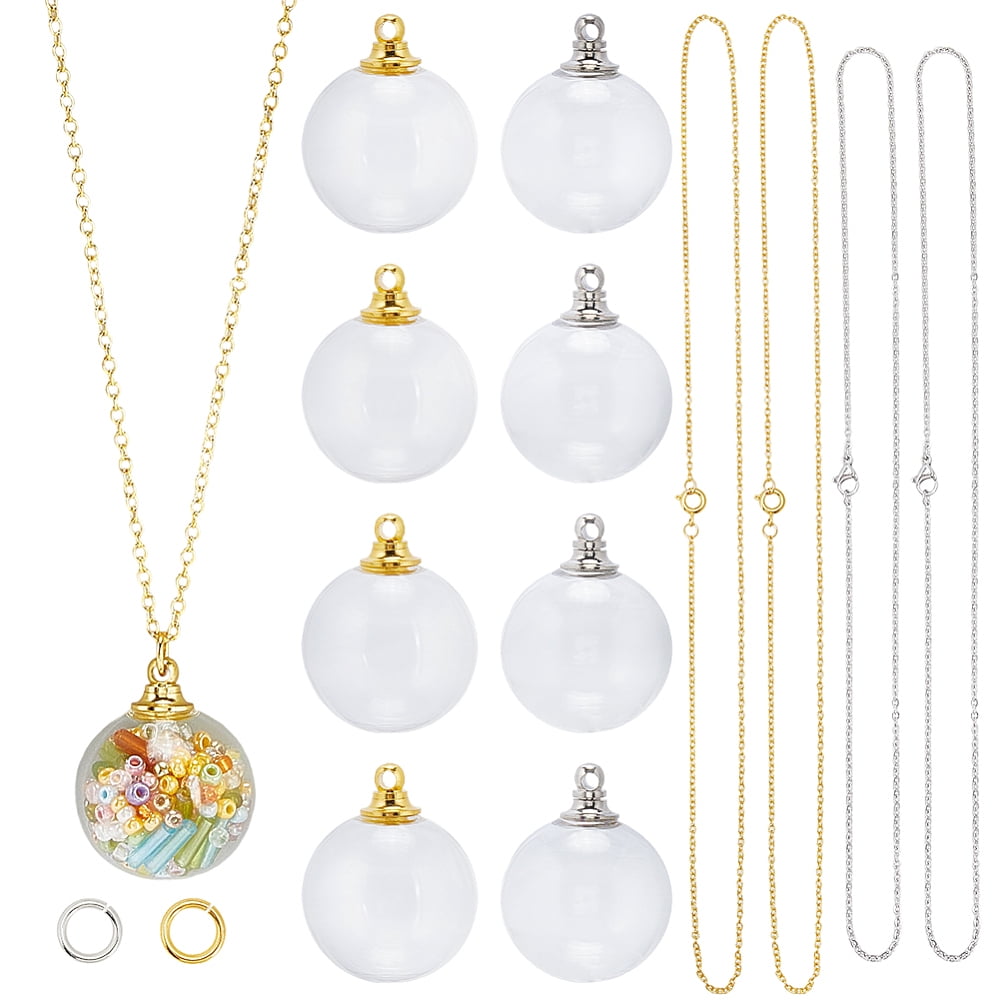 1 Box DIY 4 Sets Vial Necklace Bulk Round Glass Bottle Necklace Round ...