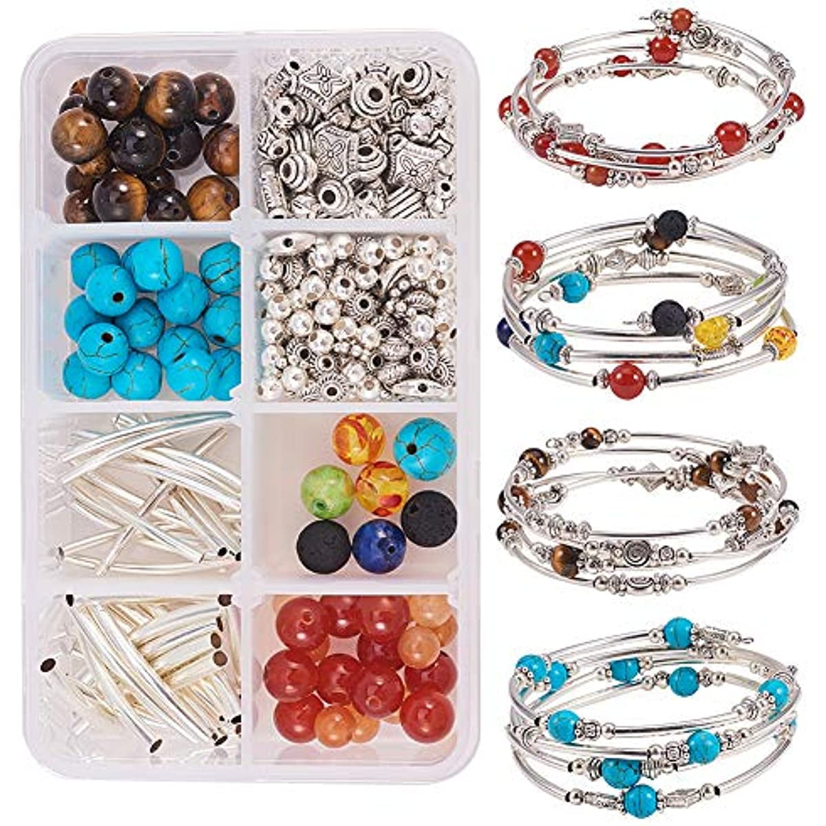 1 Box DIY 4 Strand Chakra Gemstone Beaded Wrap Bangle Bracelet Making ...