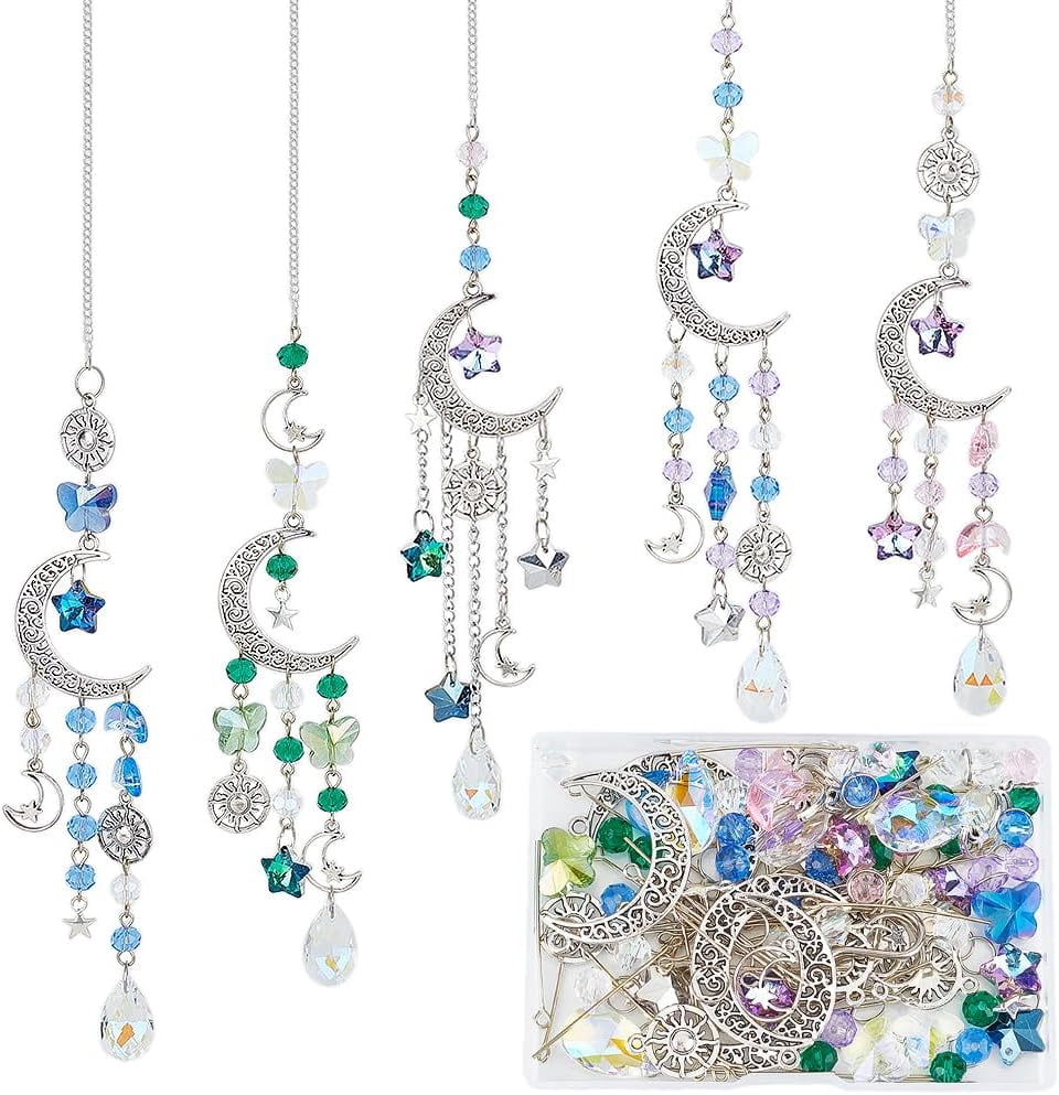 1 Box DIY 5 Sets Star Moon Sun Catchers Kit Hanging Sun Catcher Rainbow ...