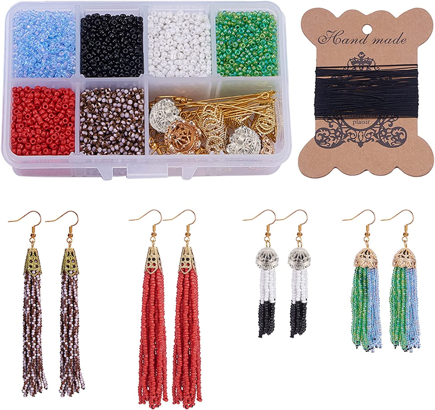 1 Box DIY 6 Pair Beaded Tassel Earrings Boho Long Fringe Drop Dangle ...