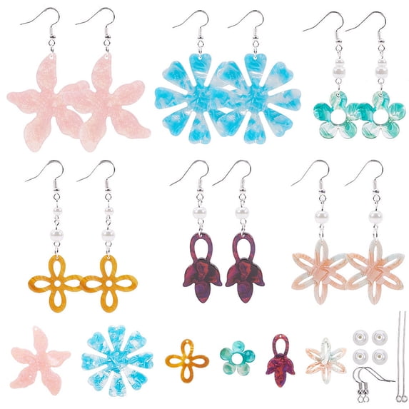 1 Box DIY 6 Pair Resin Flower Drop Dangle Earrings Making Kit ...