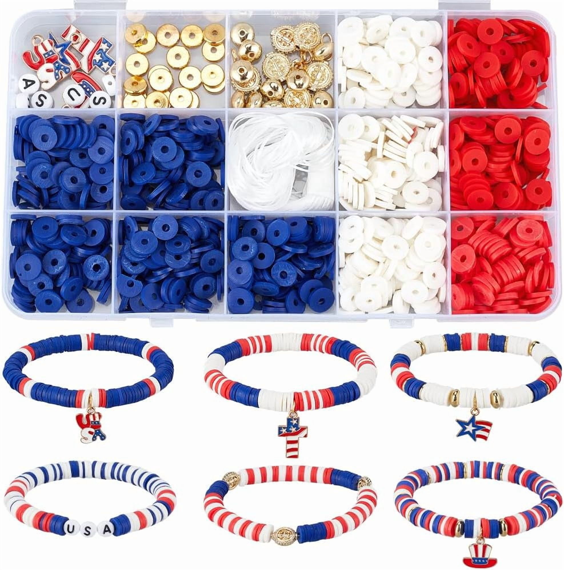 1 Box DIY 6 Sets Bracelet Making Kit 4th of July Polymer Clay Beads ...